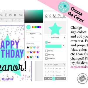 Editable Birthday Sign - Editable Corjl, 8.5x11 Inch, Custom Colors ...