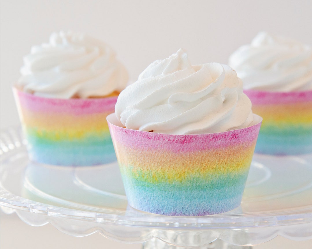 Rainbow Cupcake Wrapper - Printable Cupcake Wrap, Watercolor Rainbow ...