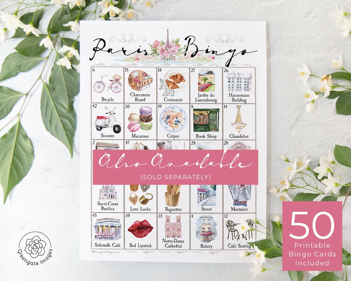 Paris Bingo Cards: Printable Bingo Cards, 50 Cards, Senior Citizen ...