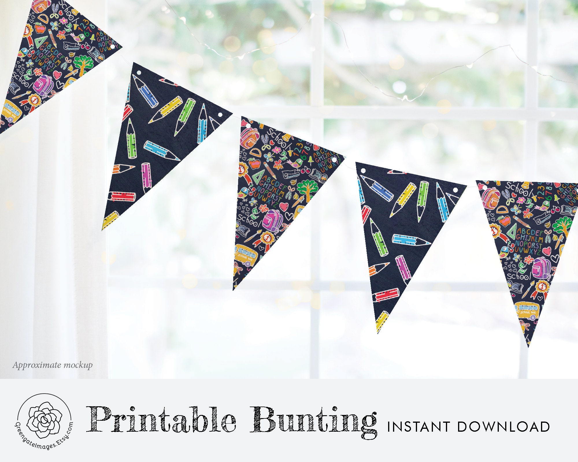 Black School Doodles Bunting - PRINTABLE Banner for Teachers, Open ...