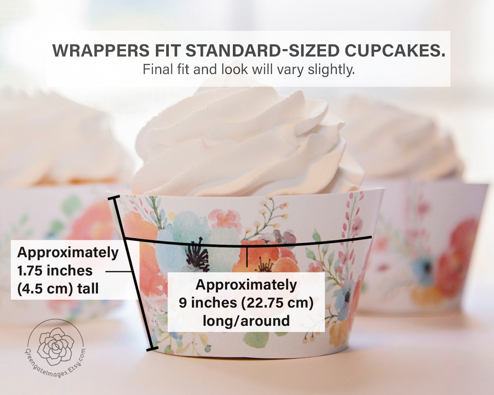 Printable Cupcake Wrappers - Spring Floral, Watercolor Design, Bridal ...
