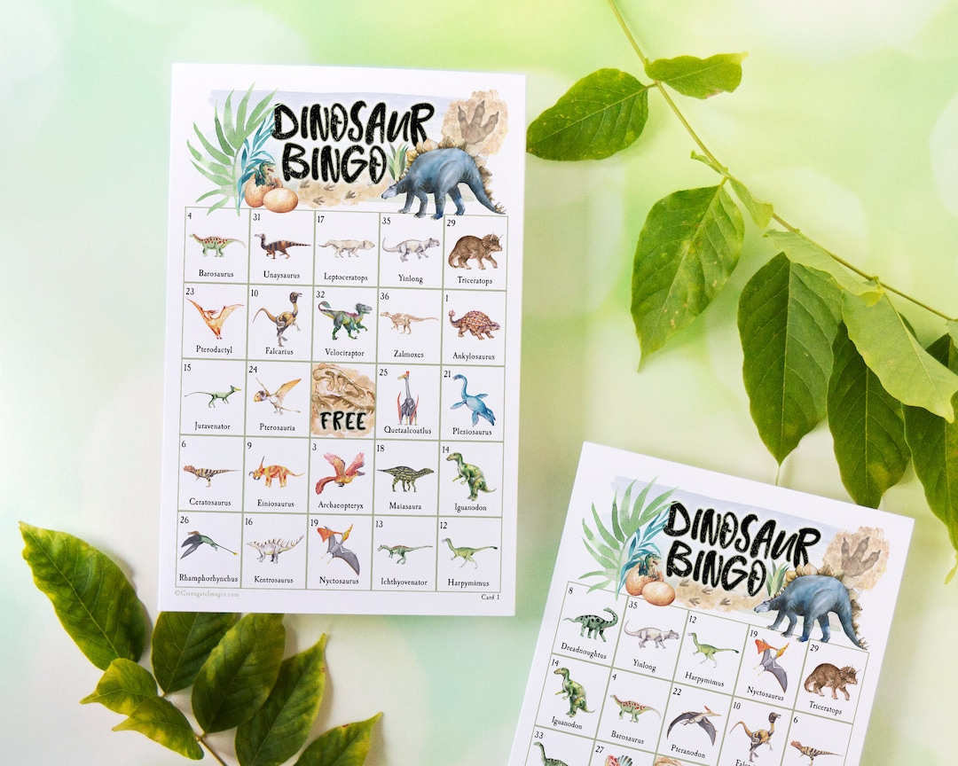 Dinosaur Bingo - 50 PRINTABLE Unique Cards in PDF. Kids Educational ...