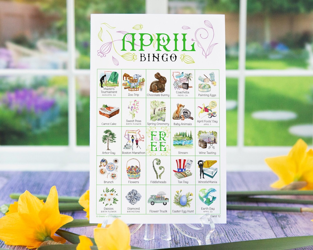 April Bingo - 50 PRINTABLE Unique Cards. Instant Digital Download PDF ...