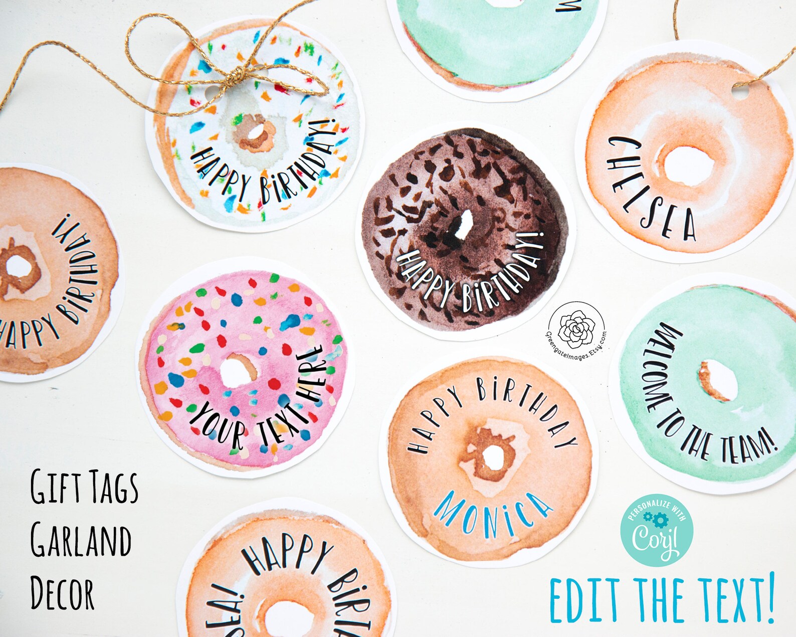Donut Gift Tags Printable Gift Tag Editable Corjl Favor - Etsy
