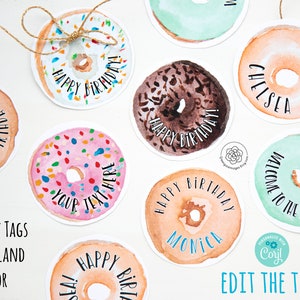 Donut Gift Tags Printable Gift Tag, Editable Corjl, Favor Bag Tag, Hang ...
