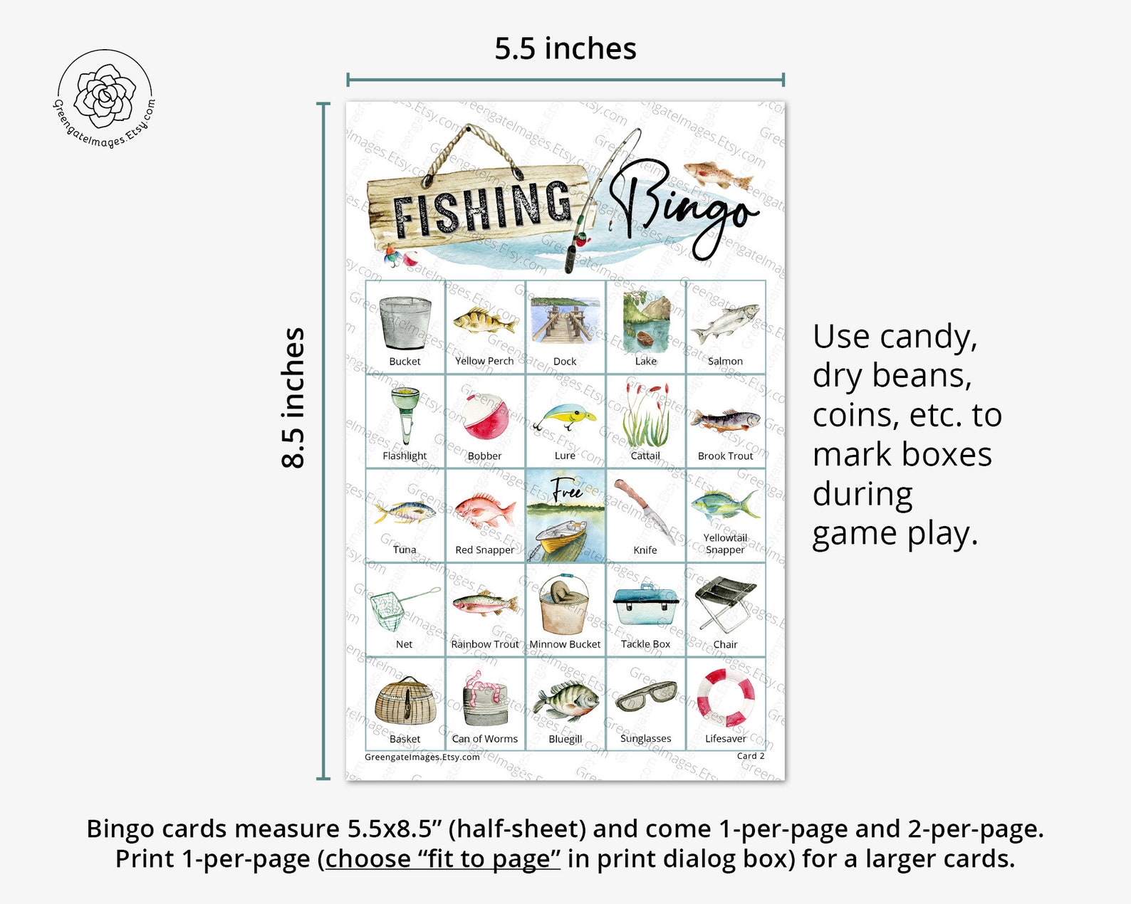 Fishing Bingo: PRINTABLE 50 Cards, Bingo Pdf Game, Party Game Ideas ...