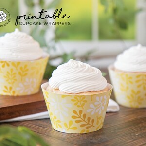 Yellow Botanical Cupcake Wrapper - PRINTABLE Instant Download PDF ...