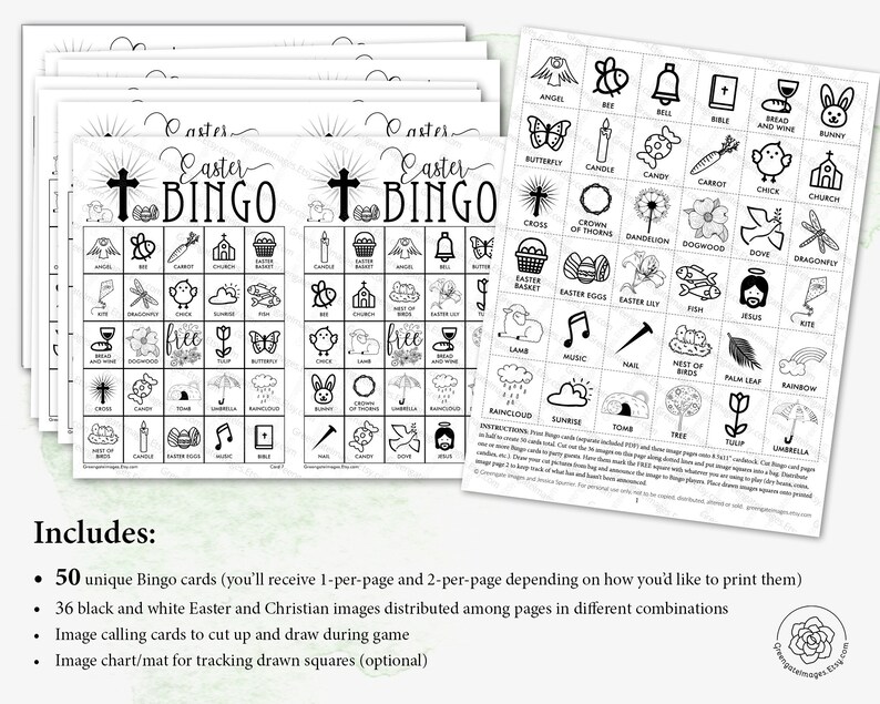 Easter Bingo Cards: 50 Printable Bingo Cards Christian | Etsy