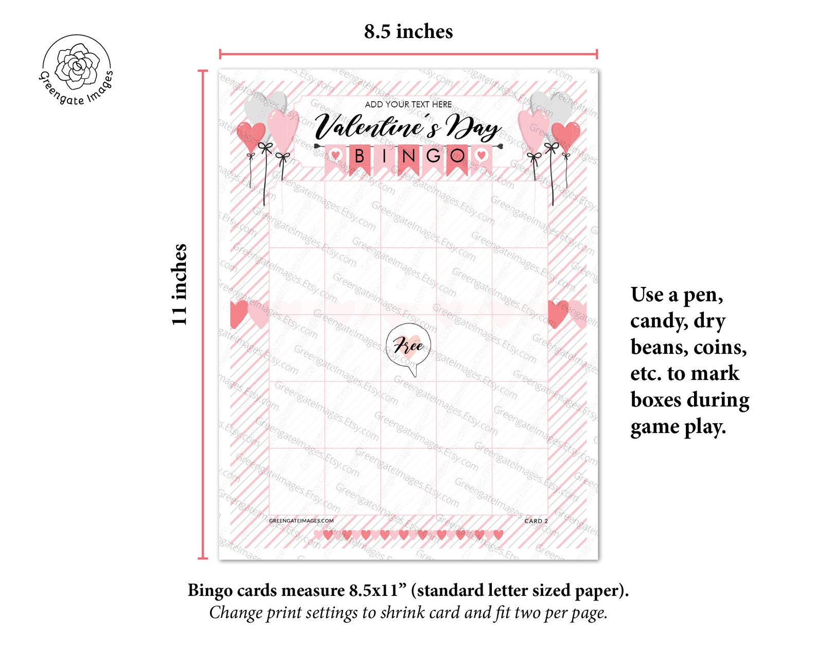 FILLABLE Valentine Heart Bingo Template: 50 Cards Printable | Etsy