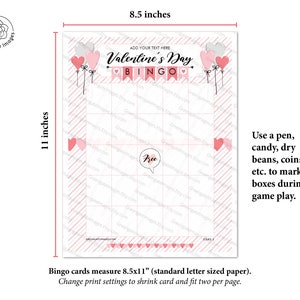FILLABLE Valentine Heart Bingo Template: 50 Cards Printable Pdf ...