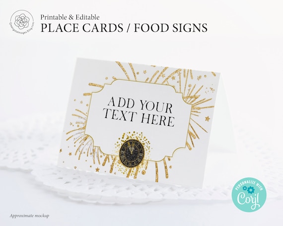 New Year's Place Cards PRINTABLE Buffet Signs Clock New | Etsy