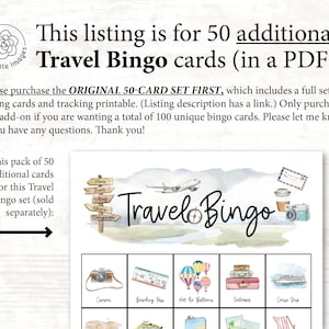 ADD-ON: 50 Additional Travel Bingo Cards (numbered 51-100) to Go With ...