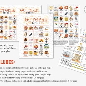 October Bingo - 50 PRINTABLE Unique Cards. Instant Digital Download PDF ...