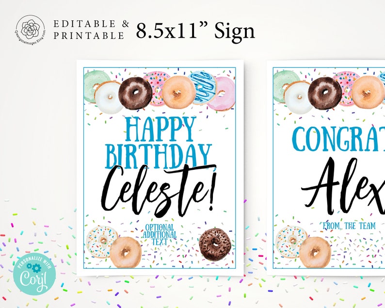 Donut/birthday Sign Template PRINTABLE Page That You Edit in - Etsy