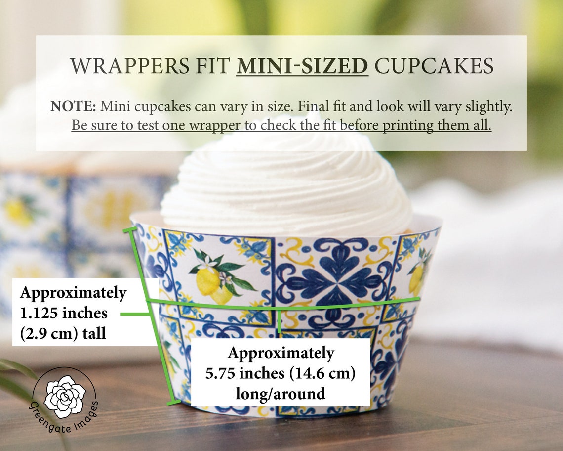 MINI Lemons/blue Tile Cupcake Wrapper Duo - PRINTABLE Instant Download ...