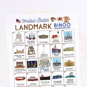 US Landmarks Bingo - 50 PRINTABLE Unique Cards. Instant Digital ...