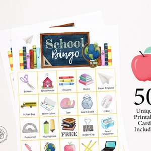 School Bingo Cards: Printable Bingo Cards Color Pictures 50 - Etsy