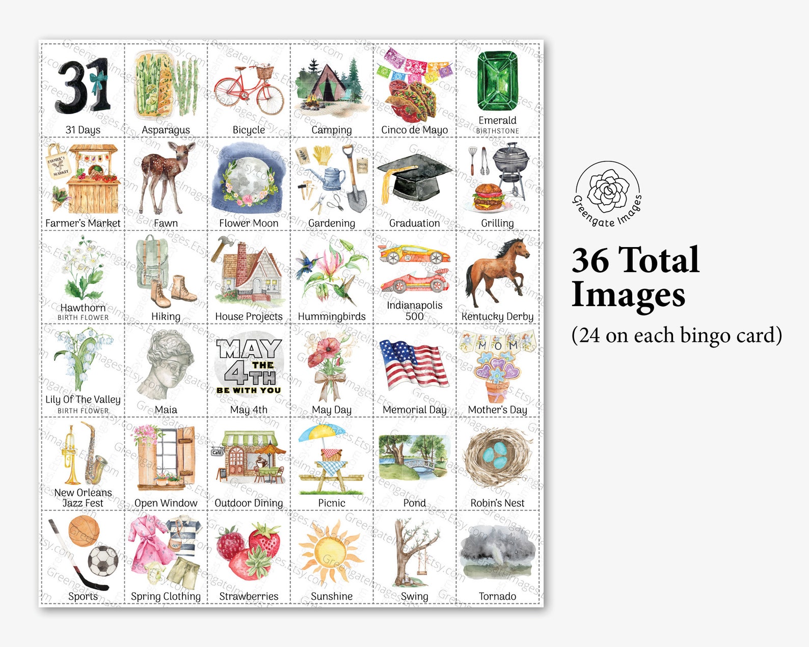 May Bingo - 50 PRINTABLE Unique Cards. Instant Digital Download PDF ...