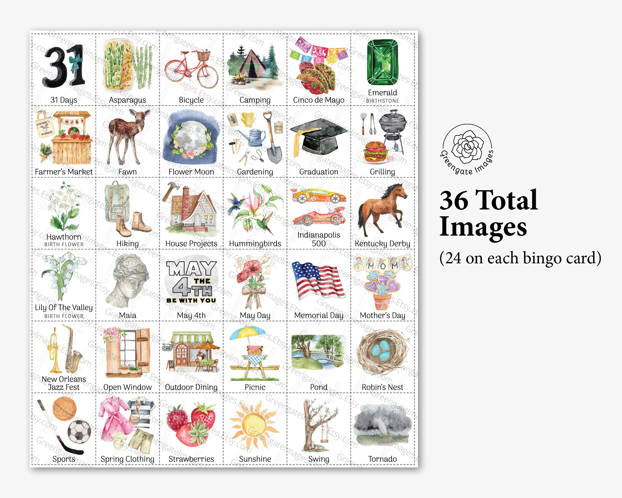 May Bingo - 50 PRINTABLE Unique Cards. Instant Digital Download PDF ...