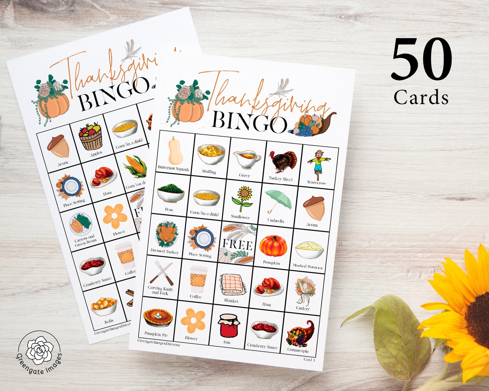Thanksgiving Bingo Cards: Printable Bingo 50 Cards Senior | Etsy
