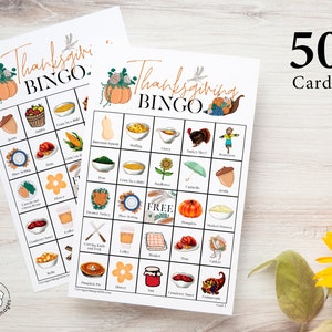 Thanksgiving Bingo Cards: Printable Bingo, 50 Cards, Senior Citizen ...