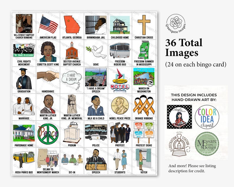 MLK Bingo - 50 PRINTABLE Unique Cards. Instant Digital Download PDF ...