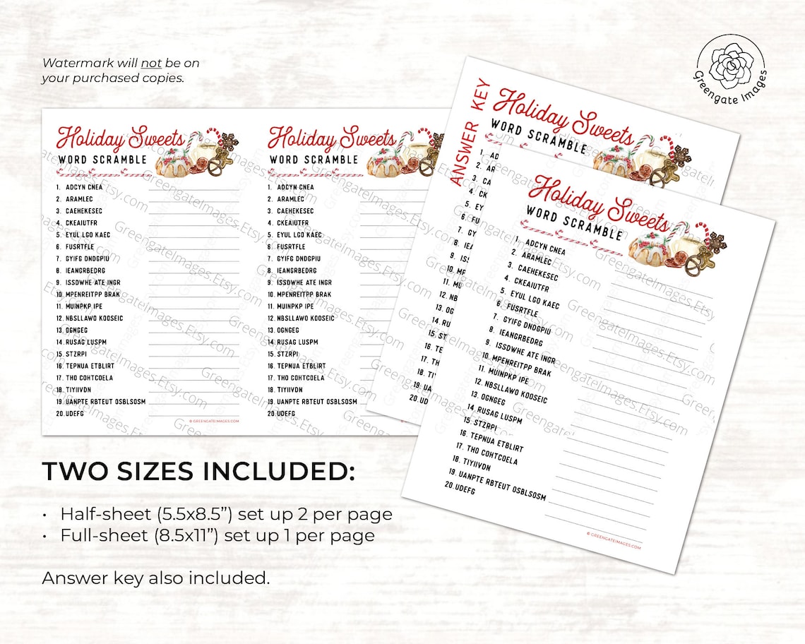 Holiday Sweets Word Scramble PRINTABLE Downloadable - Etsy
