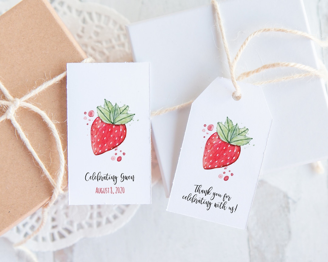 Strawberry Gift Tags - Printable Gift Tag, Editable Corjl, Favor Bag ...
