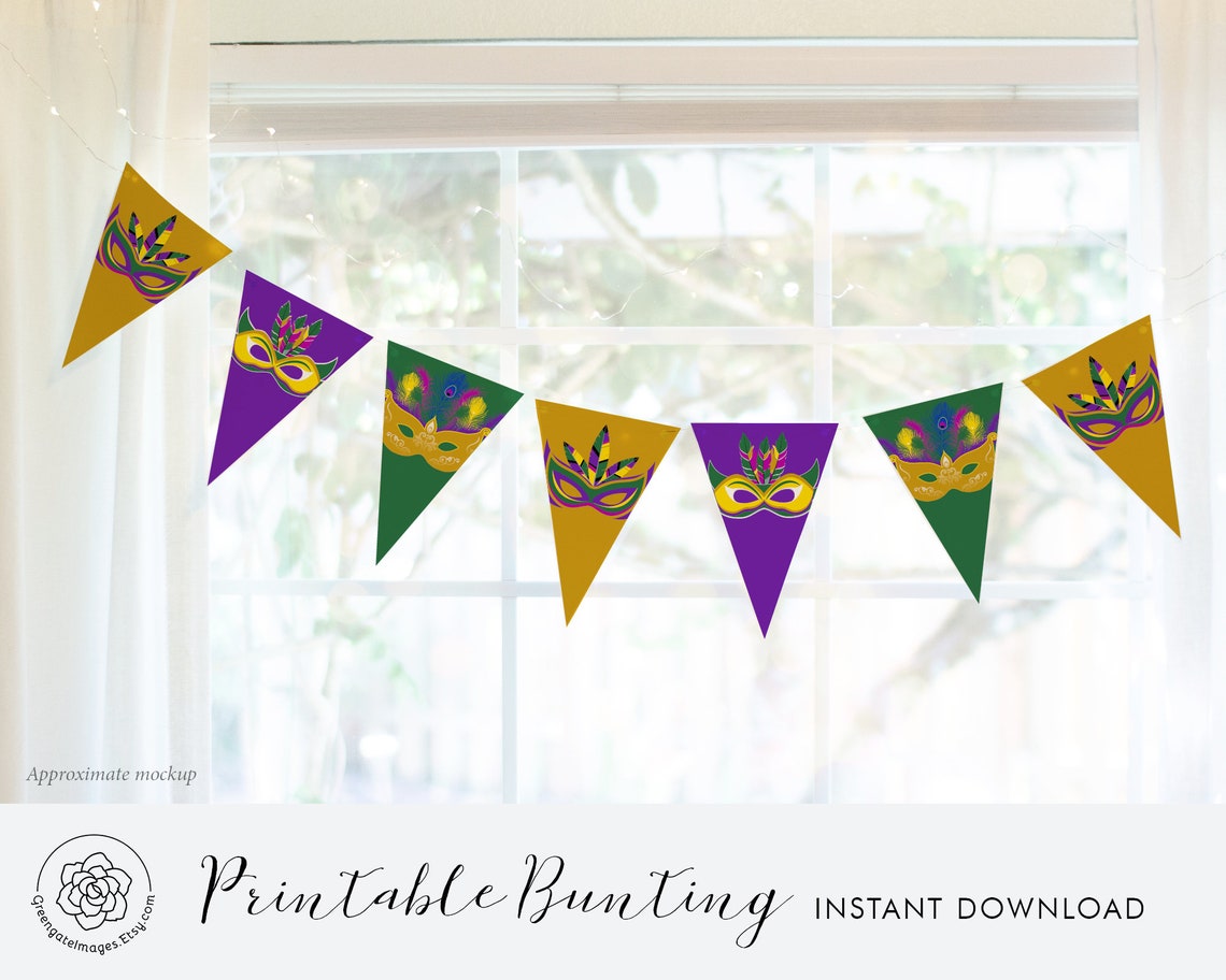 Mardi Gras Bunting Printable Banner Instant Download Party | Etsy