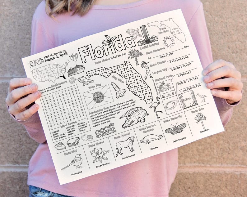 PRINTABLE Florida Activity Page - Instant Download PDF Kids Games. FL ...