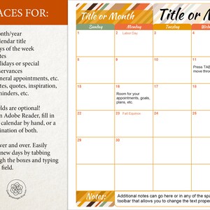 Editable Calendar Templates: Blank Calendar Pages, Fall Calendar, 8 ...