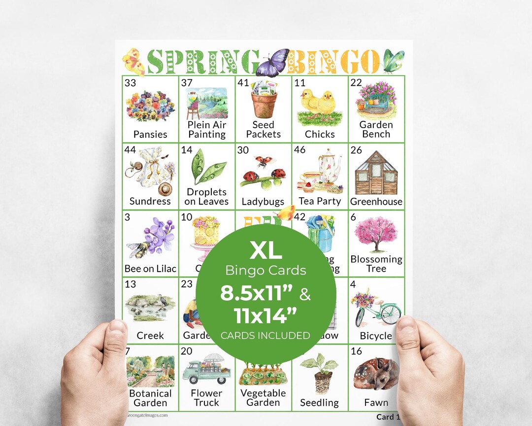 LARGE PRINT Spring Bingo - 50 Printable Unique Cards. Instant Digital ...