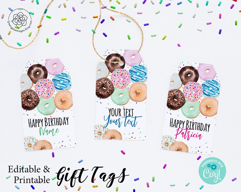Donut Gift Tag - PRINTABLE Digital Download. Edit in Corjl. Favor Bag ...