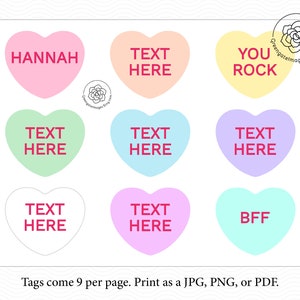 Candy Heart Gift Tags - Corjl Editable, Favor Tags, Printable Hang Tags ...