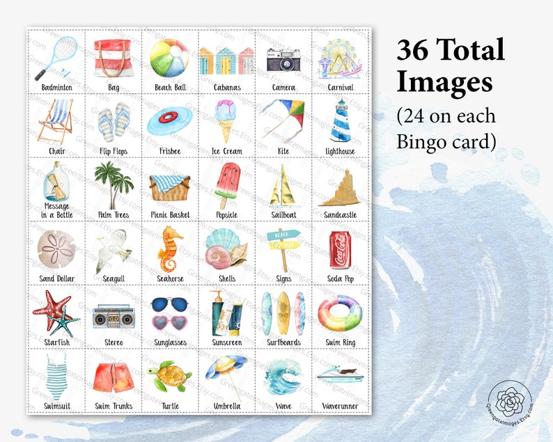 Beach Bingo: PRINTABLE 50 Cards Bingo Pdf Game Party Game - Etsy