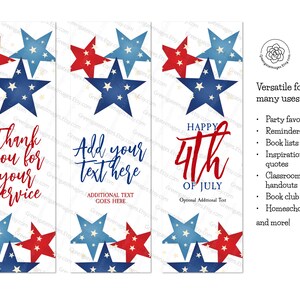Patriotic Bookmark - Personalize Corjl, 4th of July Bookmark, Book Club ...