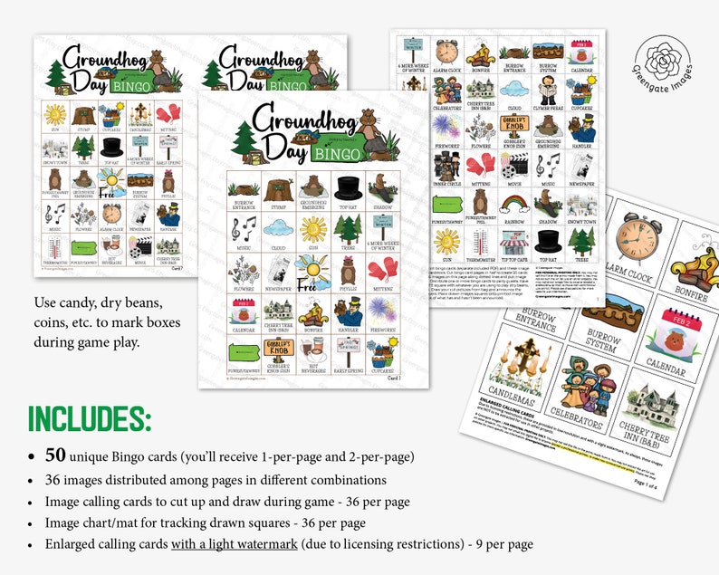 Groundhog Day Bingo - 50 PRINTABLE Unique Cards. Instant Digital ...