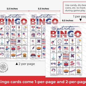 Patriotic Bingo Cards: Printable Bingo, 50 Cards, 4th of July Party ...