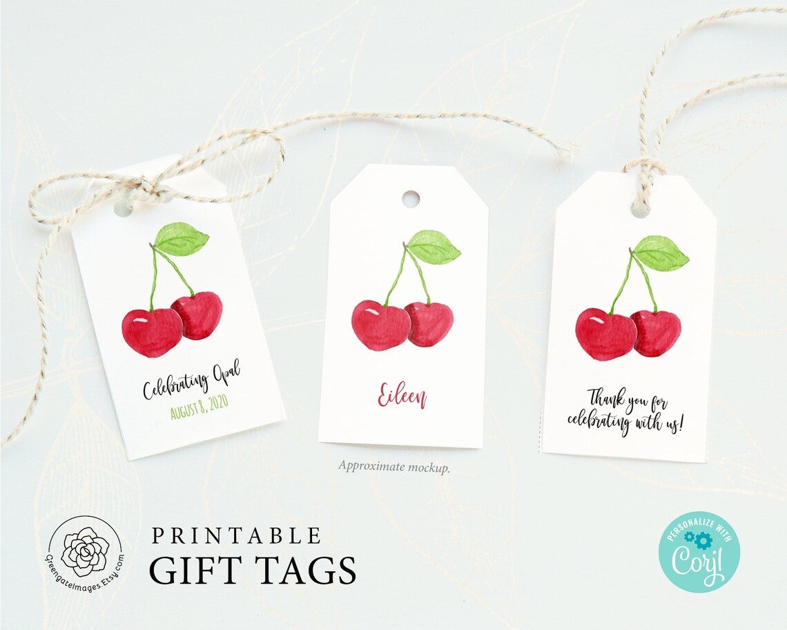 Cherry Gift Tags Printable Gift Tag Editable Corjl Favor - Etsy
