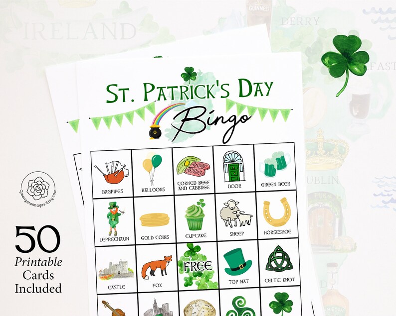 St. Patrick's Day Bingo Cards: Printable Bingo Cards 50 - Etsy