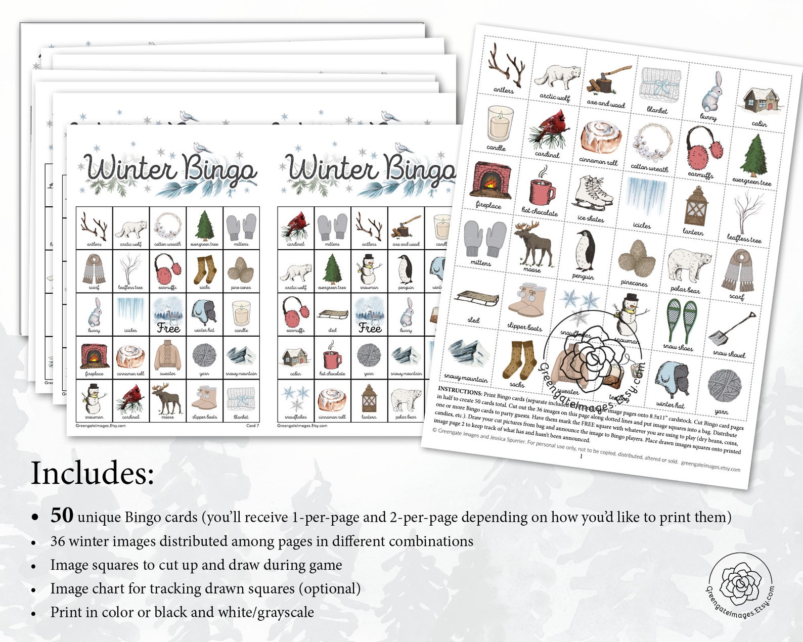 Winter I Bingo Cards: Printable Bingo 50 Cards Senior - Etsy