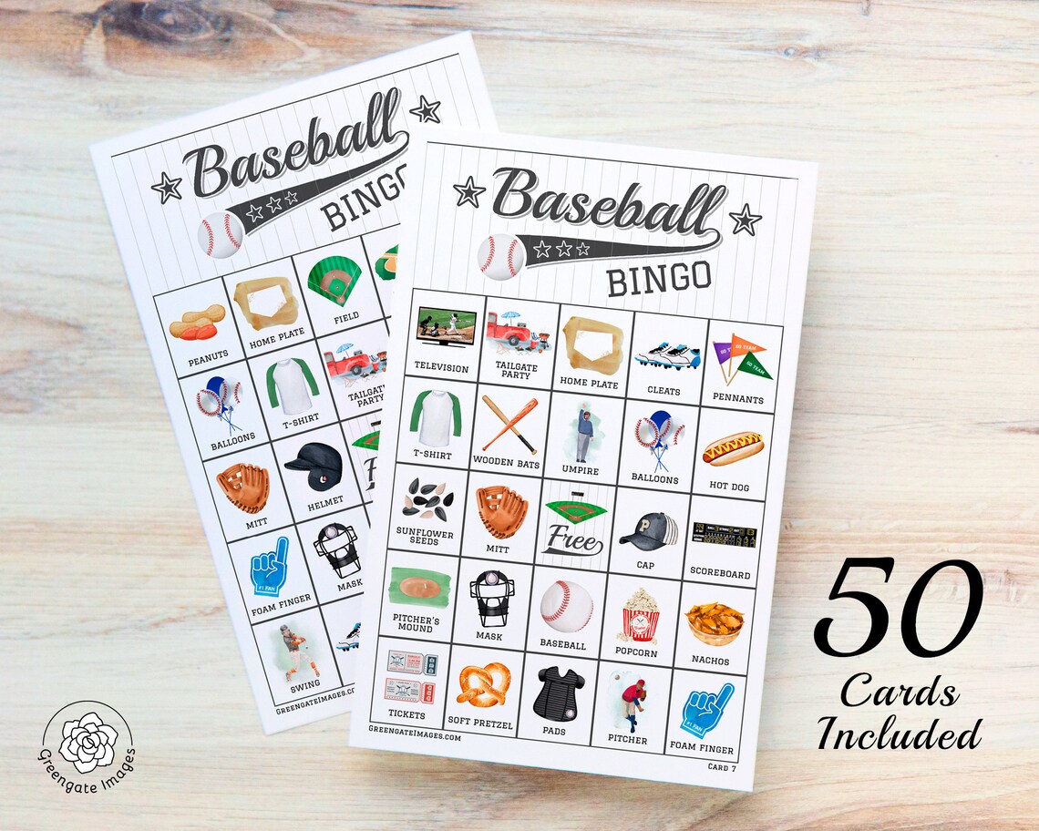 Baseball Bingo: PRINTABLE 50 Cards Bingo Pdf Game T-ball Fan | Etsy Canada