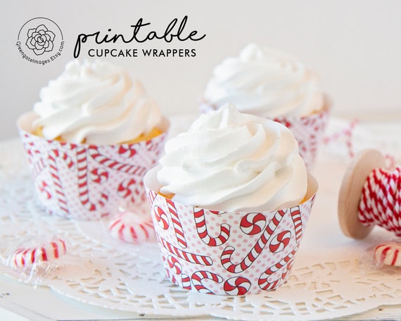 Candy Cane Cupcake Wrappers Printable Cupcake Wrappers | Etsy