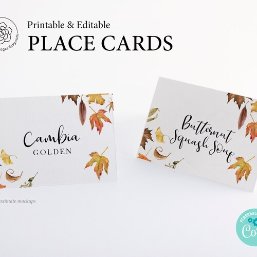 Place Cards Template Fall Autumn Place Card Template Wedding | Etsy