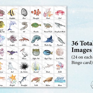 Ocean Bingo Cards: Printable Bingo Cards, 50 Cards, Kids Game Activity ...