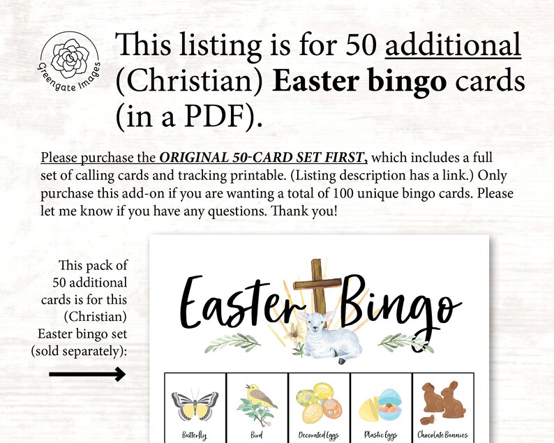 ADD-ON: 50 Additional Christian Easter Bingo Cards (numbered 51-100) to ...