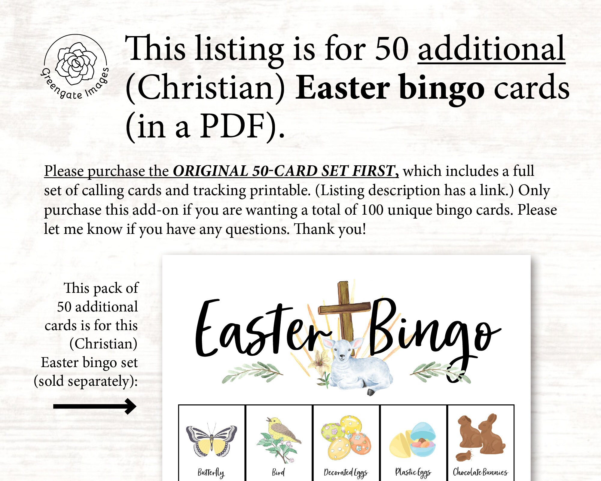 ADD-ON: 50 Additional Christian Easter Bingo Cards (numbered 51-100) to ...