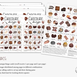 Chocolate Bingo Cards: Printable Bingo Cards, Color Pictures, 50 Cards ...