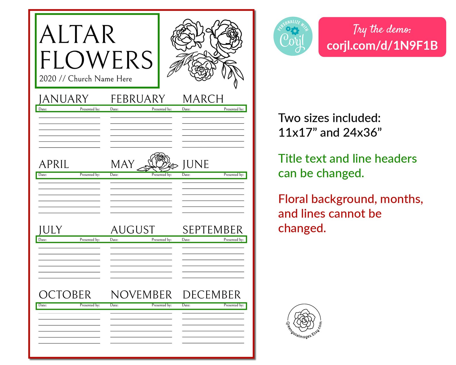 Church Flowers Poster - 11x17" and 24x36", Altar Flowers, Flower ...