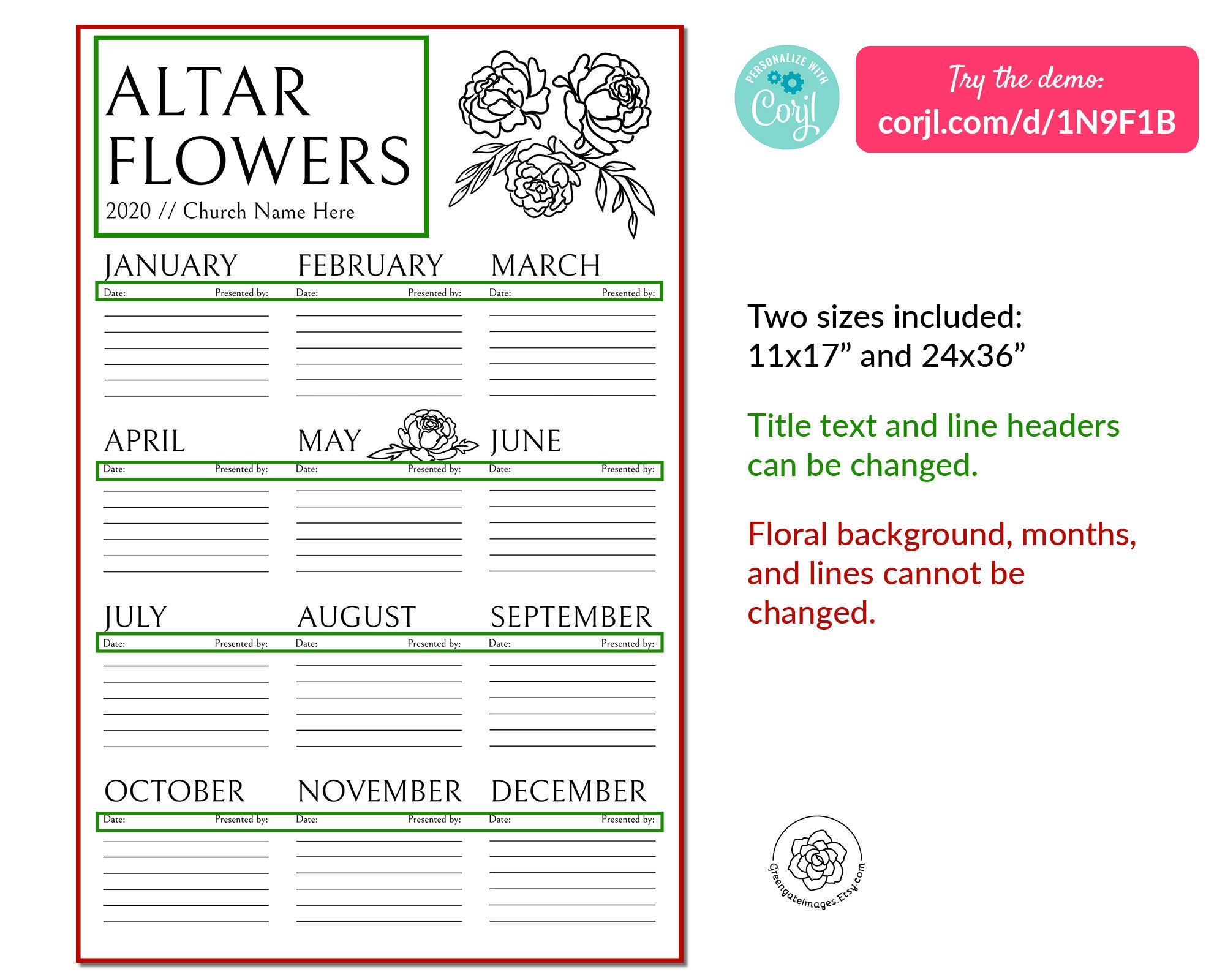 Church Flowers Poster - 11x17" and 24x36", Altar Flowers, Flower ...